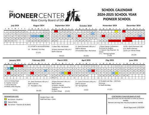 2024-2025 Pioneer School Calendar | The Pioneer Center